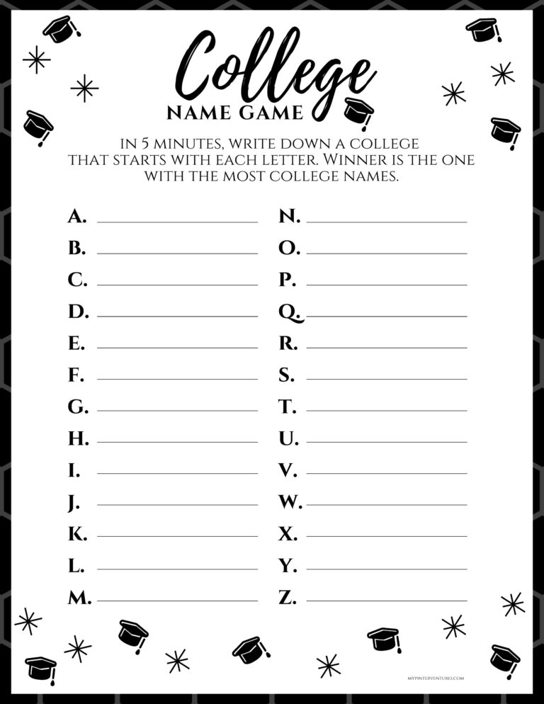 FREE Graduation Game Printable – College Name Game - My Pinterventures