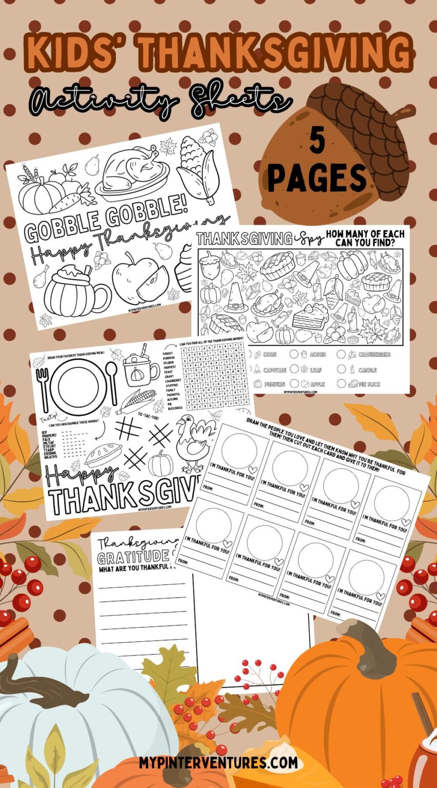 Kids’ Thanksgiving Activity Sheets Printable – 5 Pages - My Pinterventures