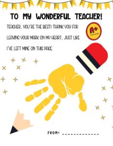 End of the School Year Wonderful Teacher Handprint Printable - My ...